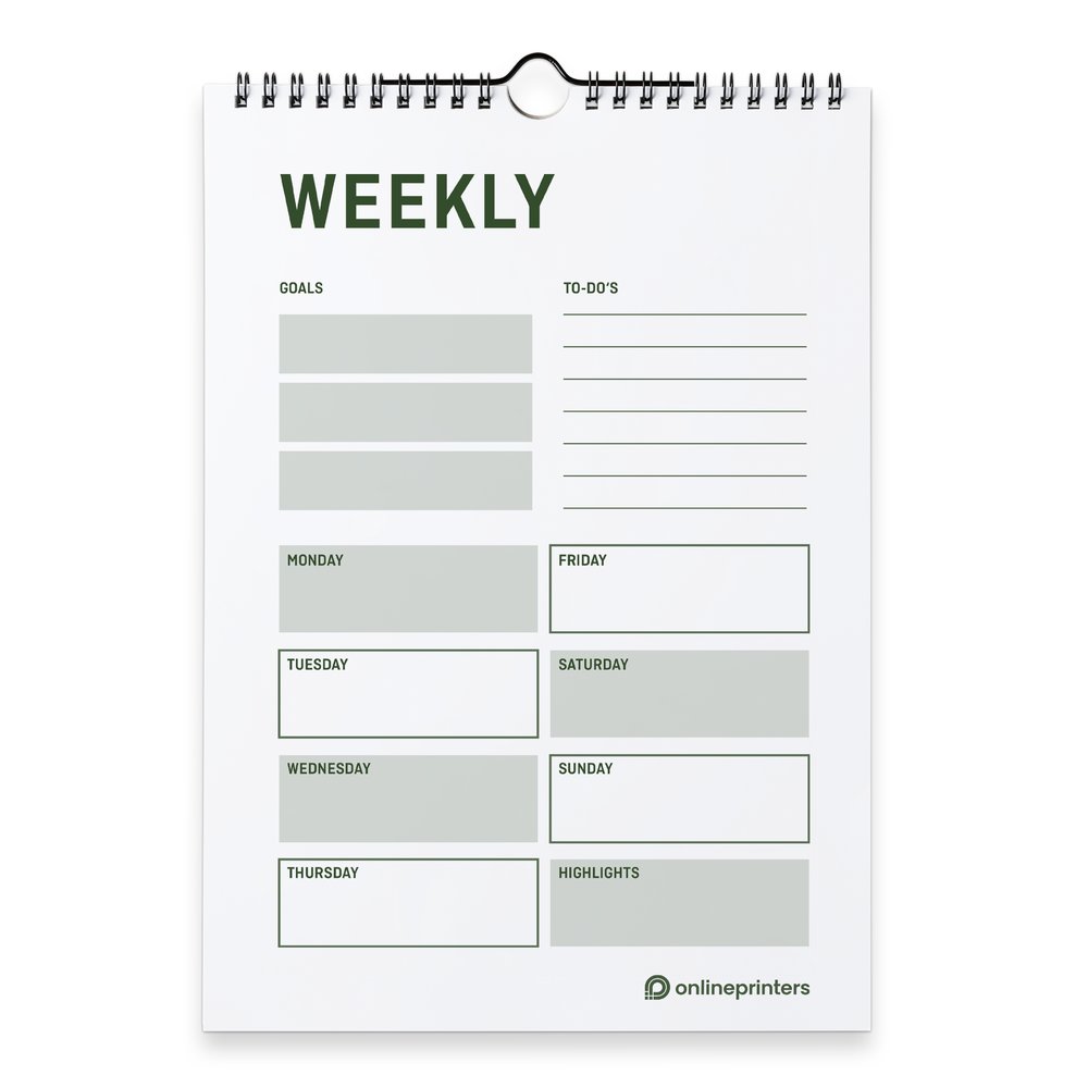Wochenkalender mit Spiralbindung, A4, Hochformat, 4/0-farbig, A4 bei ...